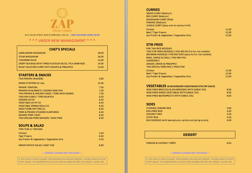 Our Menu - Zap Thai Cuisine